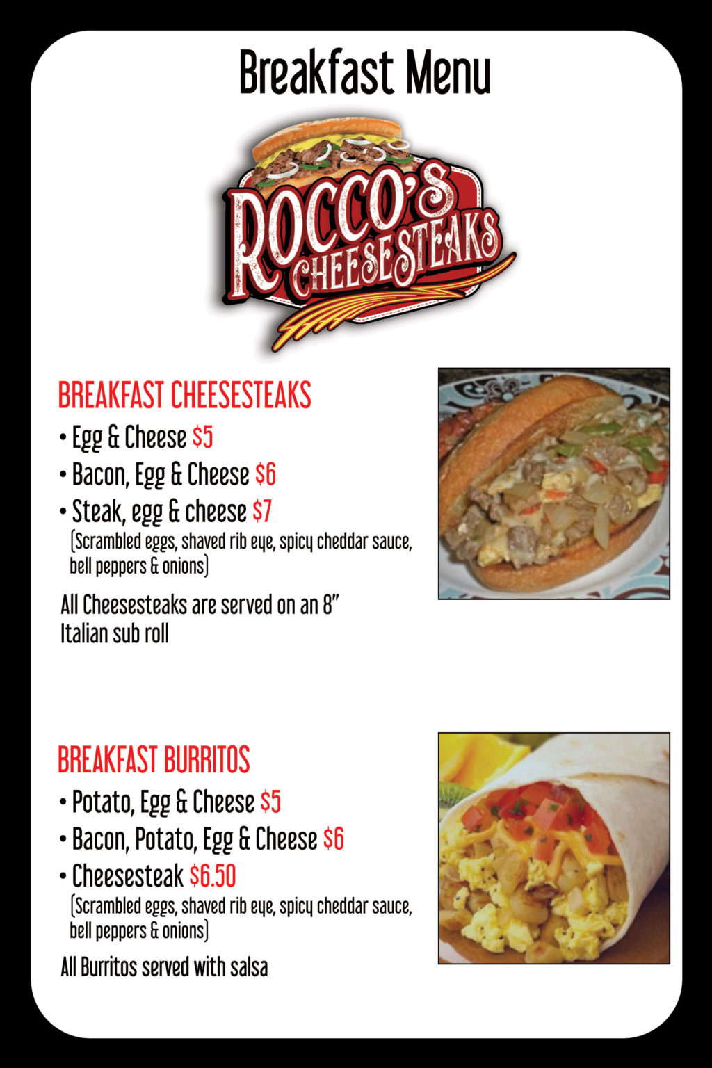 Menu Rocco s Cheesesteaks Menu Rocco s Cheesesteaks